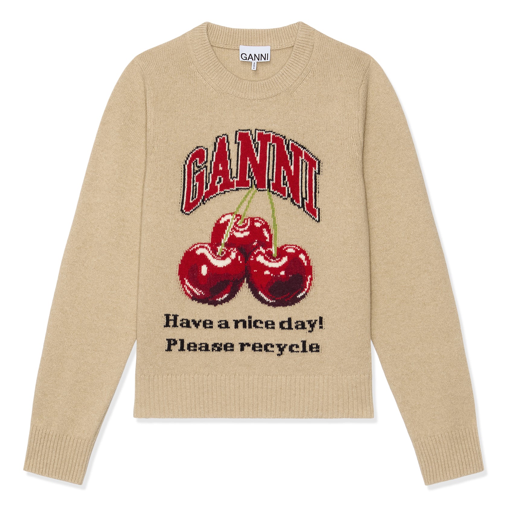 GANNI Graphic Wool Mix Cherry Crewneck (Safari) – CNCPTS